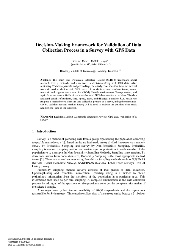 (PDF) Decision-Making Framework for Validation of Data Collection Process in a Survey with GPS Data