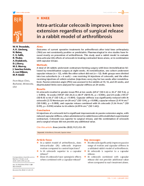 (PDF) Intra-articular celecoxib improves knee extension regardless of surgical release in a ...