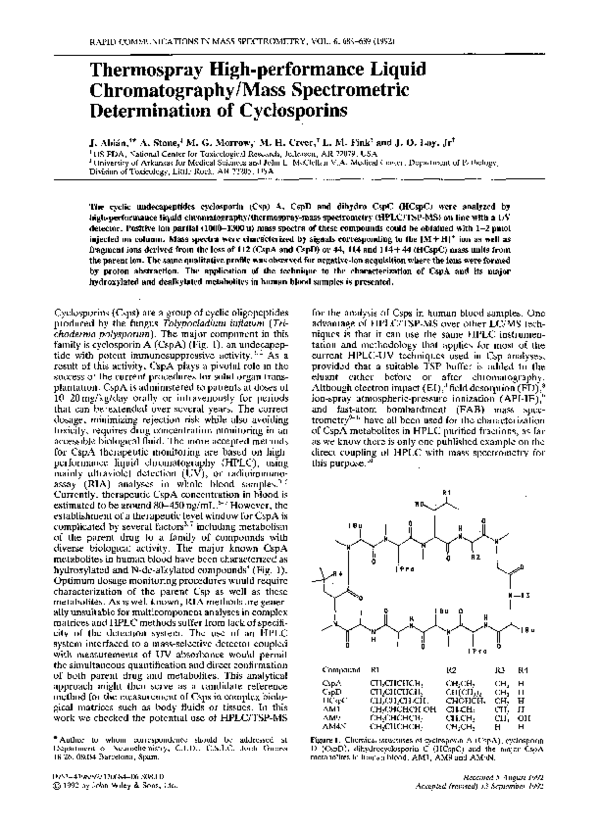 (PDF) Thermospray high-performance liquid chromatographic-mass ...