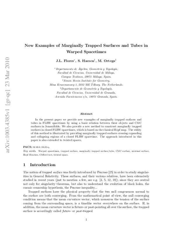 (PDF) New examples of marginally trapped surfaces and tubes in warped ...