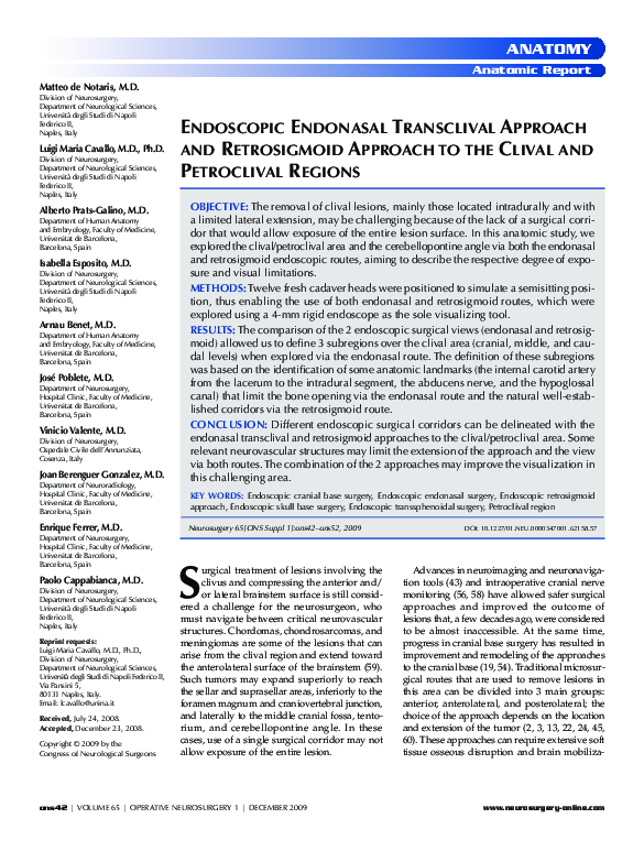 (PDF) Endoscopic Endonasal Transclival Approach and Retrosigmoid ...