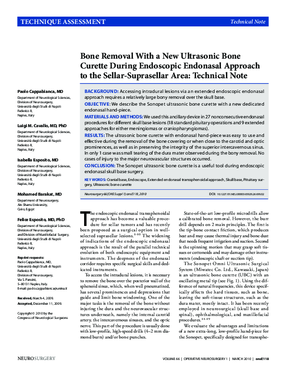 (PDF) Bone Removal With a New Ultrasonic Bone Curette During Endoscopic ...