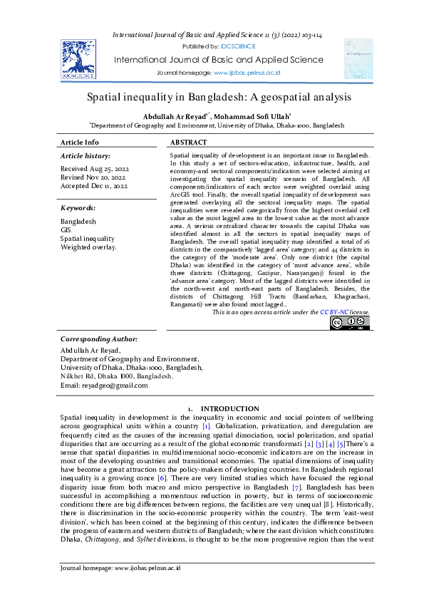 (PDF) Spatial inequality in Bangladesh: A geospatial analysis