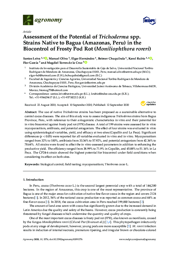 Pdf Assessment Of The Potential Of Trichoderma Spp Strains Native To Bagua Amazonas Peru