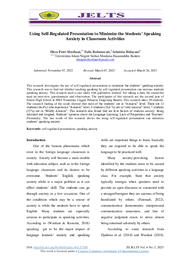 (PDF) Using Self-Regulated Presentation to Minimize the Students ...