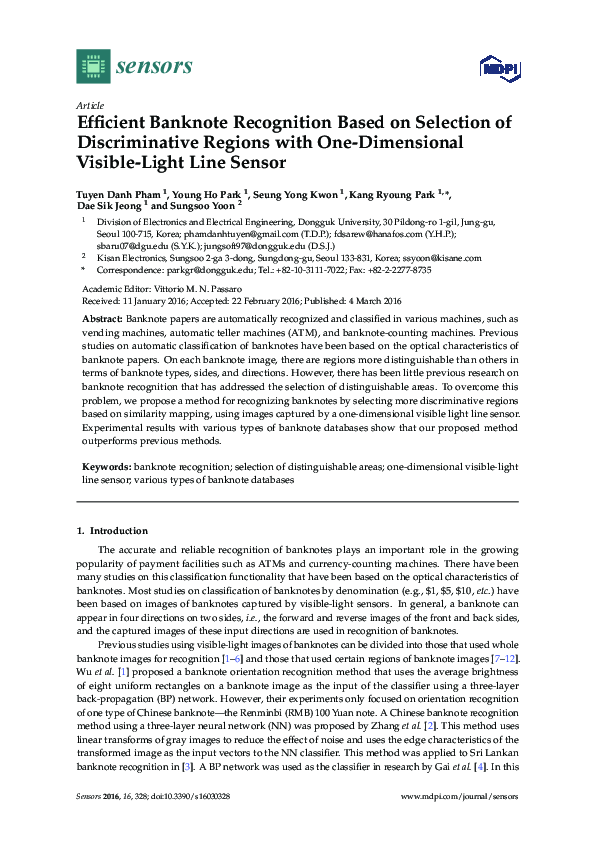 (PDF) Efficient Banknote Recognition Based on Selection of Discriminative Regions with One ...