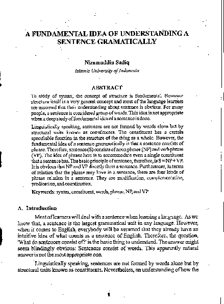 (PDF) A Fundamental Idea of Understanding a Sentence Gramatically