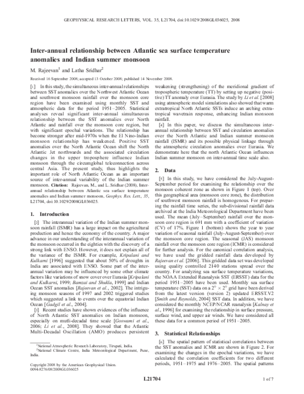 (PDF) Inter-annual relationship between Atlantic sea surface ...