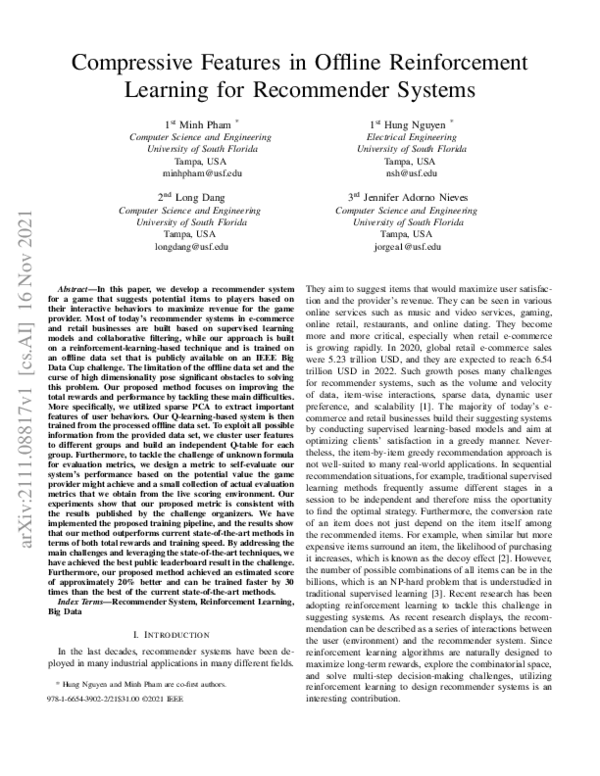 (PDF) Compressive Features in Offline Reinforcement Learning for Recommender Systems