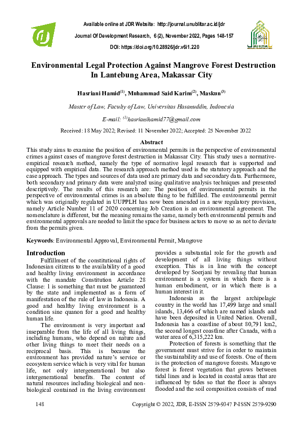(PDF) Environmental Legal Protection Against Mangrove Forest ...