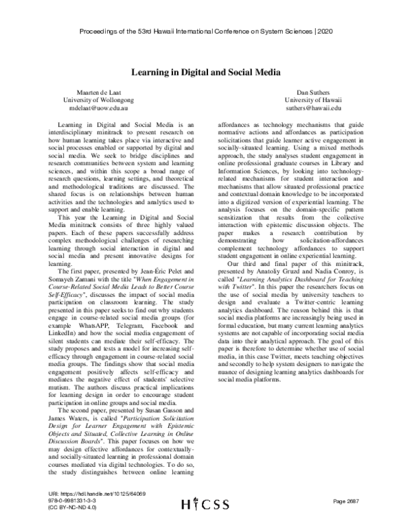 (PDF) Introduction to the Minitrack on Learning in Digital and Social ...