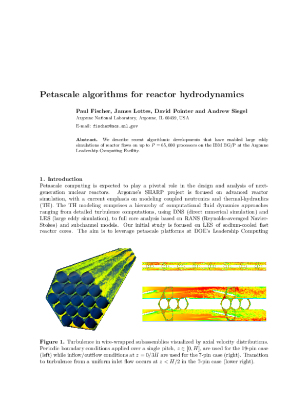 (PDF) Petascale algorithms for reactor hydrodynamics