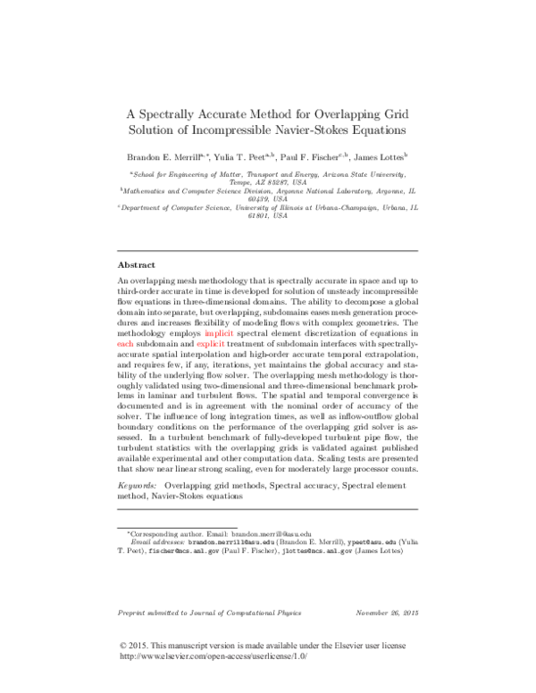 (PDF) A spectrally accurate method for overlapping grid solution of incompressible Navier–Stokes ...