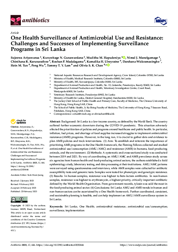 (PDF) One Health Surveillance of Antimicrobial Use and Resistance ... (PDF) One Health Surveillance of Antimicrobial Use and Resistance ...