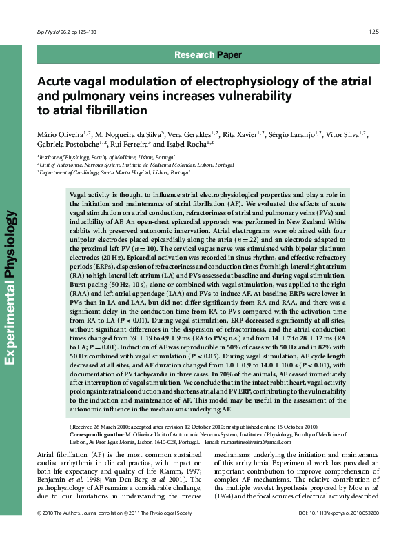 (PDF) Acute vagal modulation of electrophysiology of the atrial and ...
