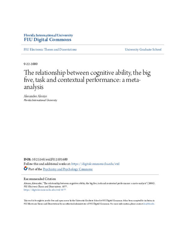 (PDF) The relationship between cognitive ability, the big five, task and contextual performance ...