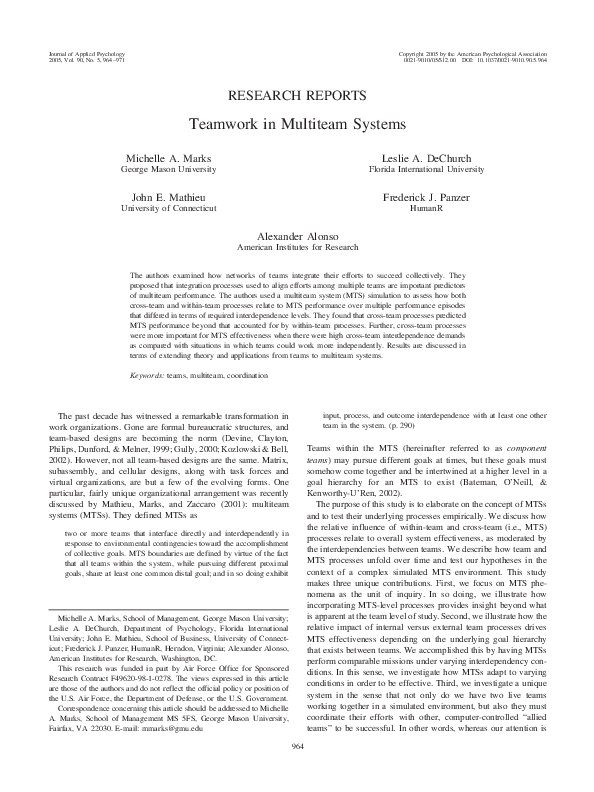 (PDF) Teamwork in Multiteam Systems