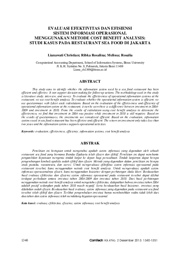 (PDF) Evaluasi Efektivitas dan Efisiensi Sistem Informasi Operasional ...