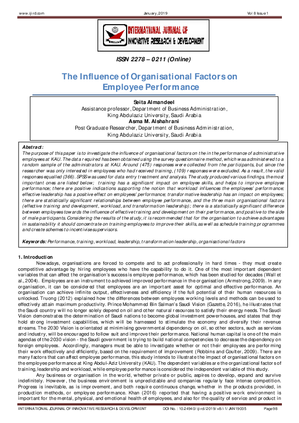 (PDF) The Influence of Organisational Factors on Employee Performance