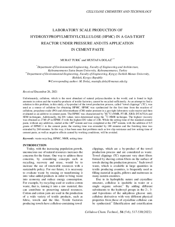 (PDF) Laboratory Scale Production of Hydroxypropylmethylcellulose (HPMC ...