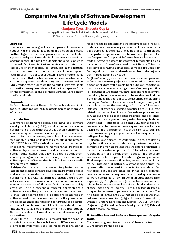 (PDF) Comparative Analysis of Software Development Life Cycle Models