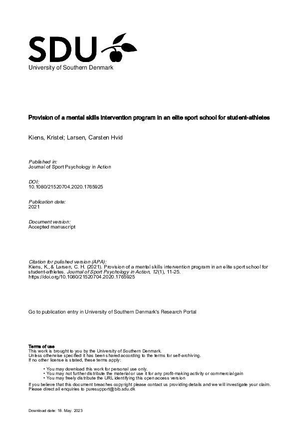 (PDF) Provision of a Mental Skills Intervention Program in an Elite ...