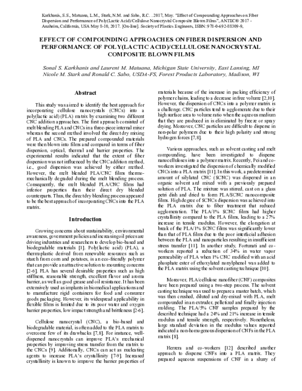 (PDF) Effect of compounding approaches on fiber dispersion and performance of poly(lactic acid ...
