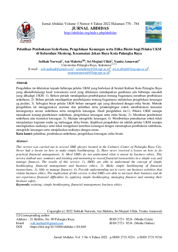 Pdf Pelatihan Pembukuan Sederhana Pengelolaan Keuangan Serta Etika
