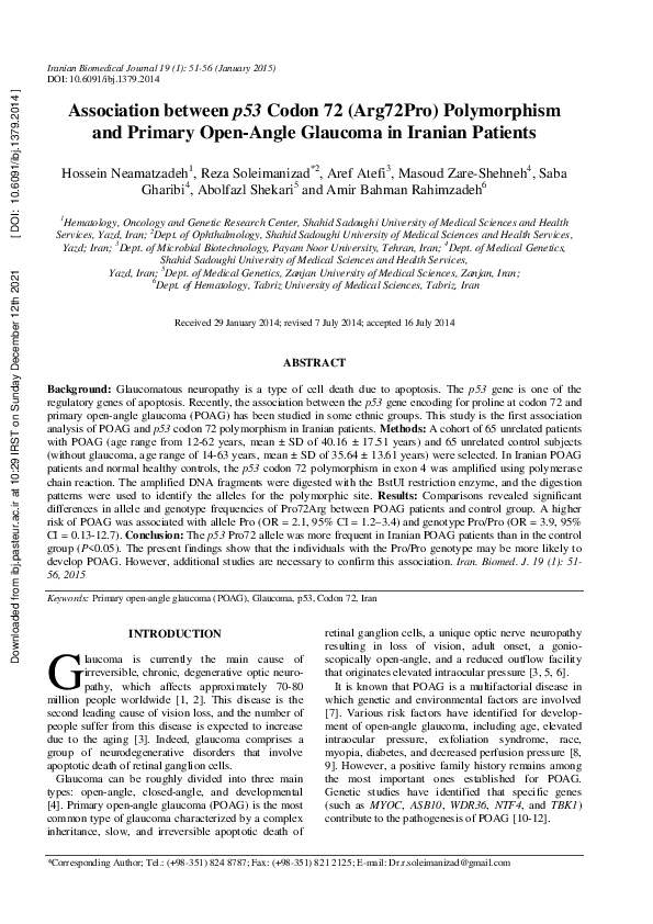 (PDF) Association between p53 Codon 72 (Arg72Pro) Polymorphism and Primary Open-Angle Glaucoma ...