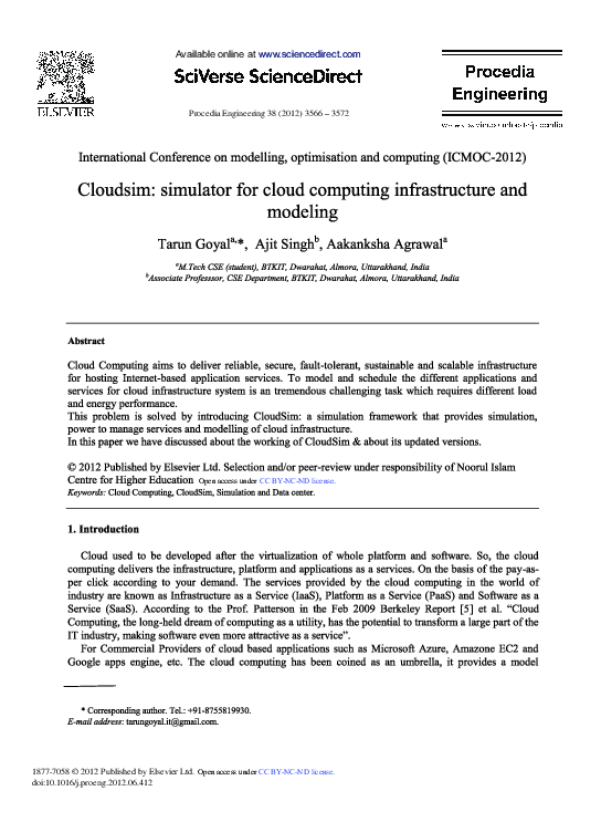 Pdf Cloudsim Simulator For Cloud Computing Infrastructure And Modeling Ajit Singh 