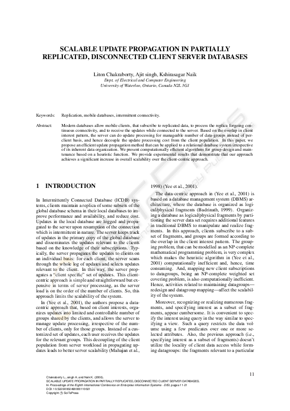 (PDF) Efficient Update Propagation in Disconnected Client-Server Databases
