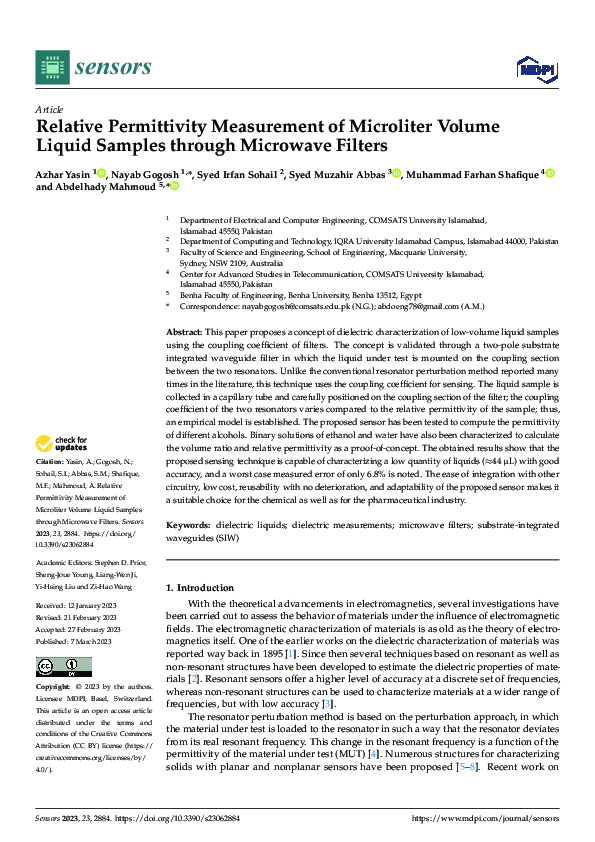 (PDF) Relative Permittivity Measurement of Microliter Volume Liquid ...