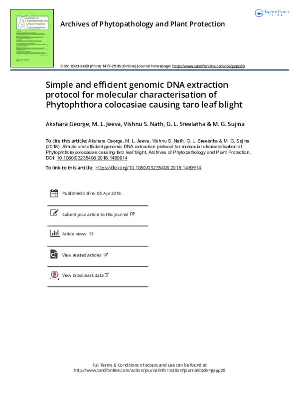 Pdf Simple And Efficient Genomic Dna Extraction Protocol For