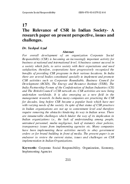 (PDF) The Relevance of CSR in Indian Society-A research paper on ...