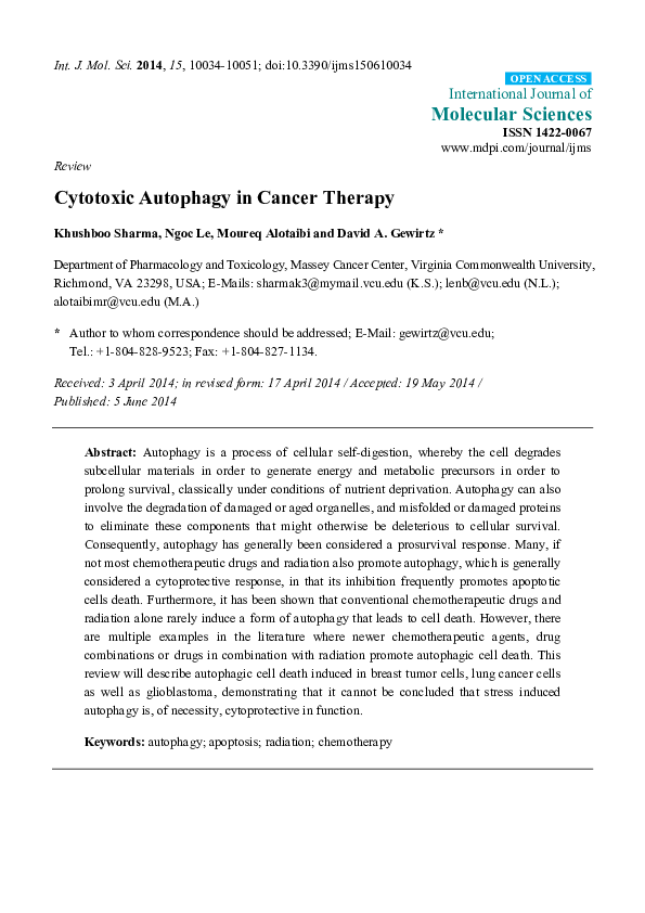 (PDF) Cytotoxic Autophagy in Cancer Therapy