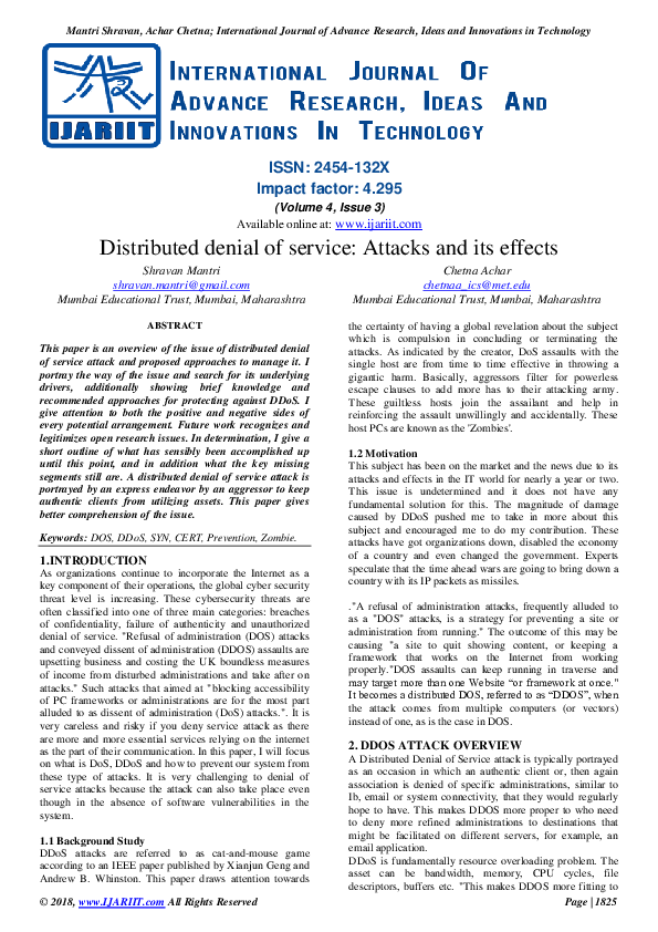 (PDF) Distributed denial of service: Attacks and its effects