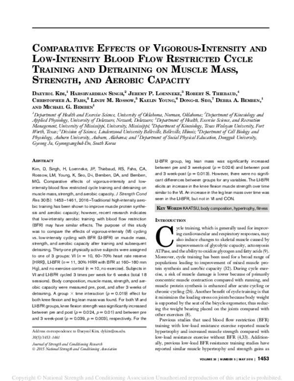 (PDF) Comparative Effects of Vigorous-Intensity and Low-Intensity Blood ...