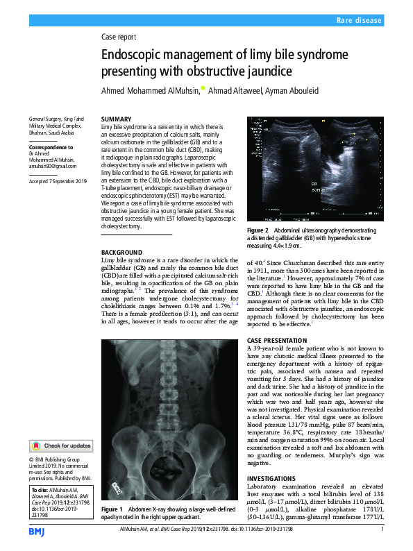 (PDF) Endoscopic management of limy bile syndrome presenting with ...