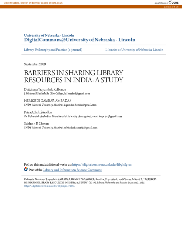(PDF) Barriers in Sharing Library Resources in India: A Study