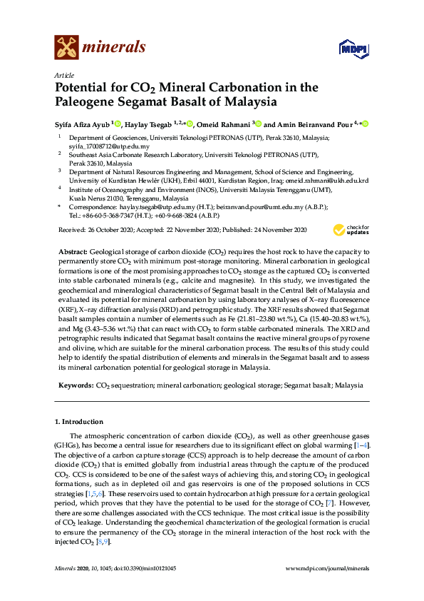 (PDF) Potential for CO2 Mineral Carbonation in the Paleogene Segamat ...