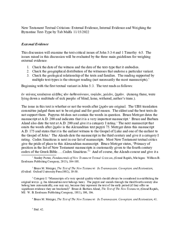 (DOC) New Testament Textual Criticism: External Evidence, Internal ...