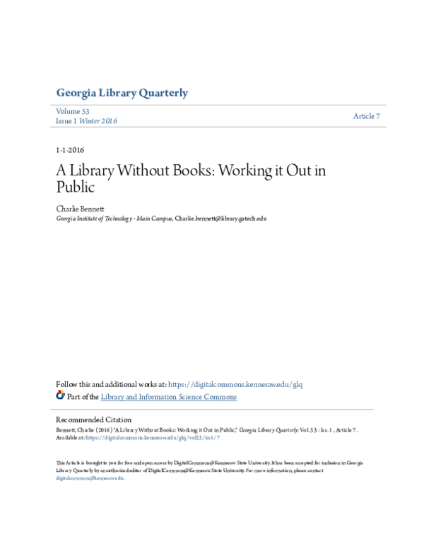 (PDF) A Library Without Books: Working it Out in Public