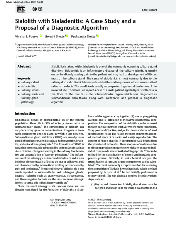 (PDF) Sialolith with Sialadenitis: A Case Study and a Proposal of a ...