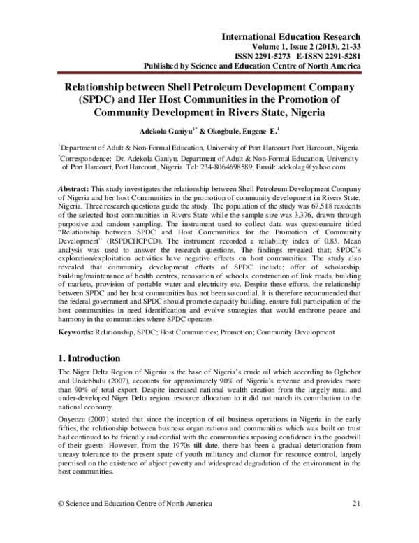 (PDF) Relationship between Shell Petroleum Development Company (SPDC ...