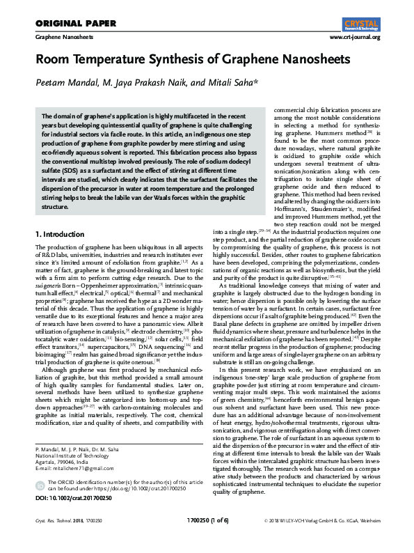 (PDF) Room Temperature Synthesis of Graphene Nanosheets