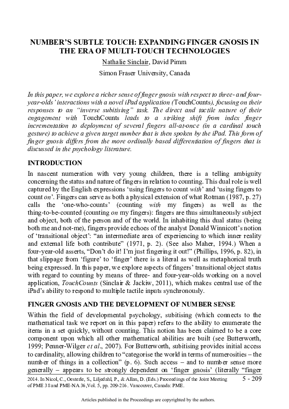(PDF) Number's Subtle Touch: Expanding Finger Gnosis in the Era of ...