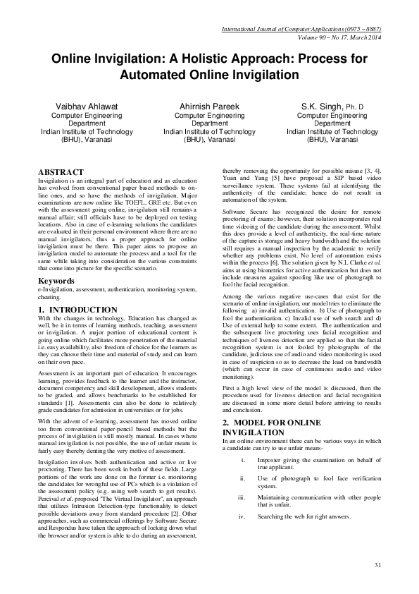 (PDF) Online Invigilation: A Holistic Approach: Process for Automated Online Invigilation