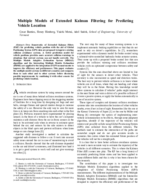 Multiple Models of Extended Kalman Filtering for Predicting Vehicle Location