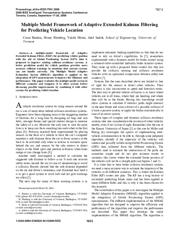 (PDF) Multiple model framework of adaptive extended kalman filtering for predicting vehicle ...