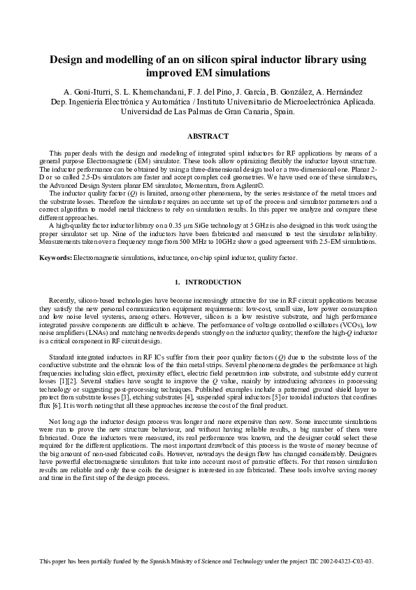 (PDF) Design and modeling of an on-silicon spiral inductor library using improved EM simulations